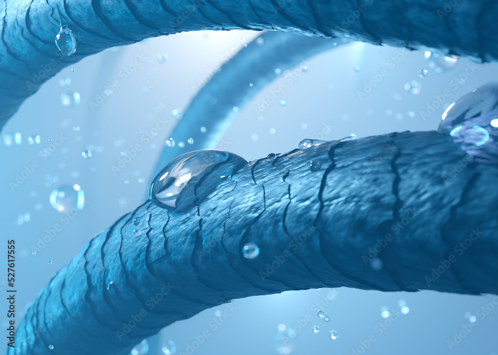 human hair under a microscope with liquid drops, structure and ...