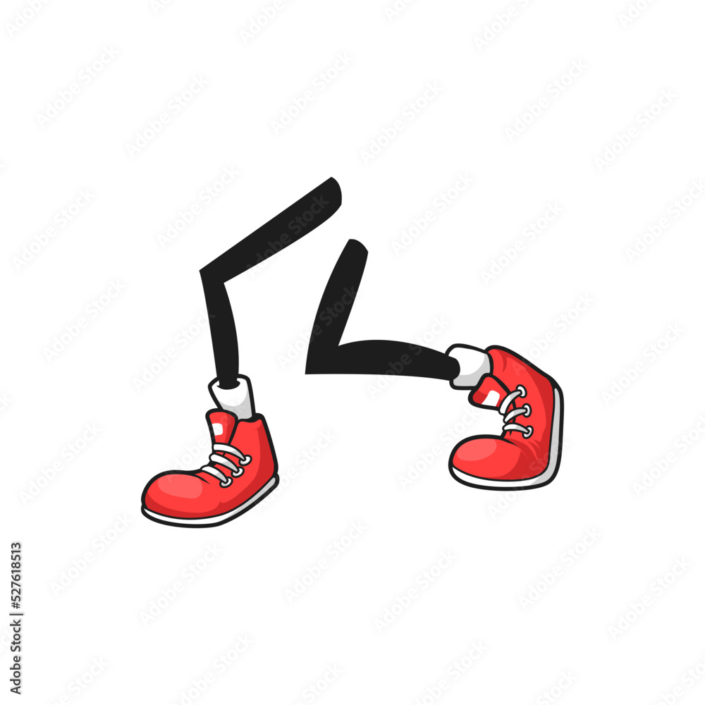 Pair of comic foots in red shoes, rubber trainers isolated cartoon ...