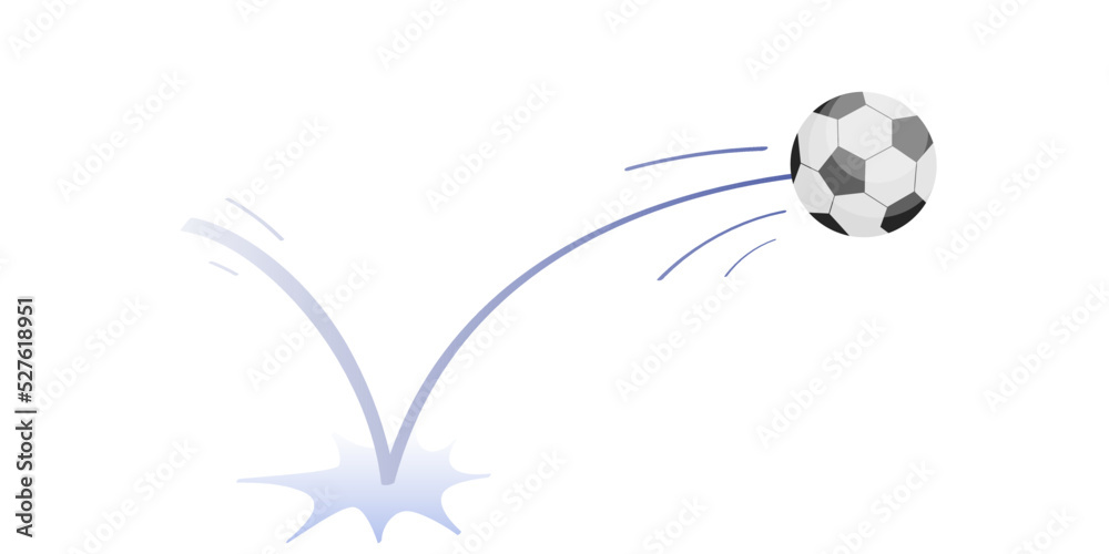 Bouncing football game ball with trajectory jumps on the ground. Soccer accessories. Bounce ball ...