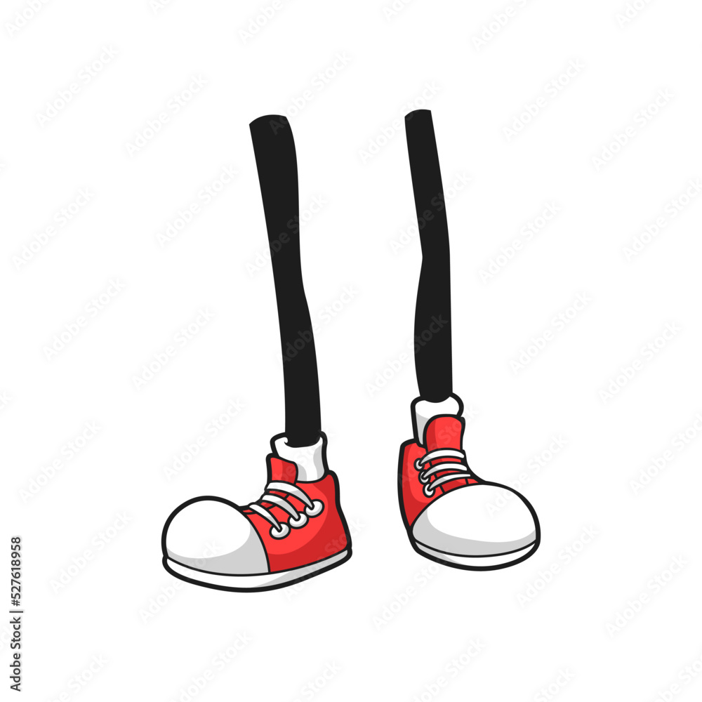 Comic foots in red sport shoes isolated cartoon walking legs. Vector ...