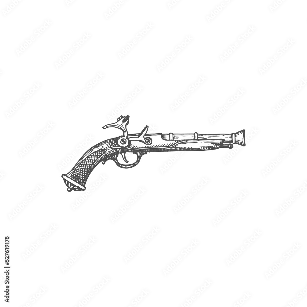 Revolver retro gun of pirate, cowboy or duel soldier isolated ...