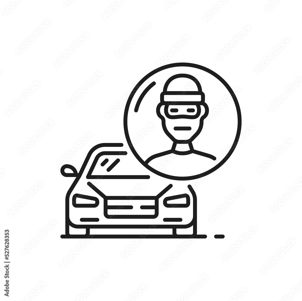 Car security and vehicle theft insurance line icon. Vehicle protection ...