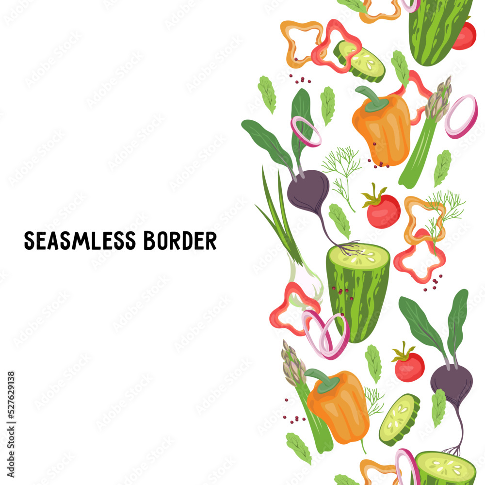 Seamless vertical side border design with vegetables, flat vector ...