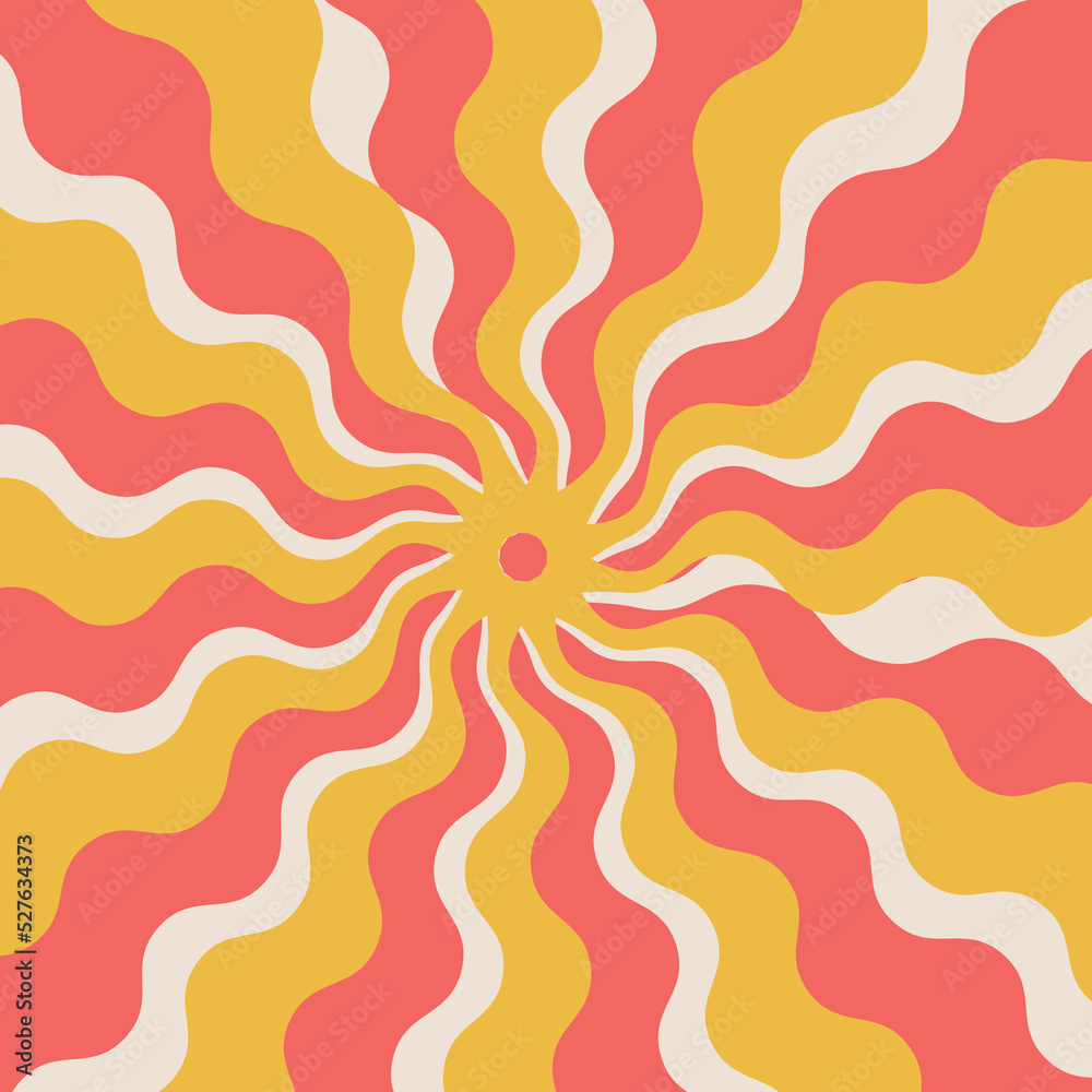 Retro banner backgroud with sun rays in aesthtic style of 70s. Sunburst ...