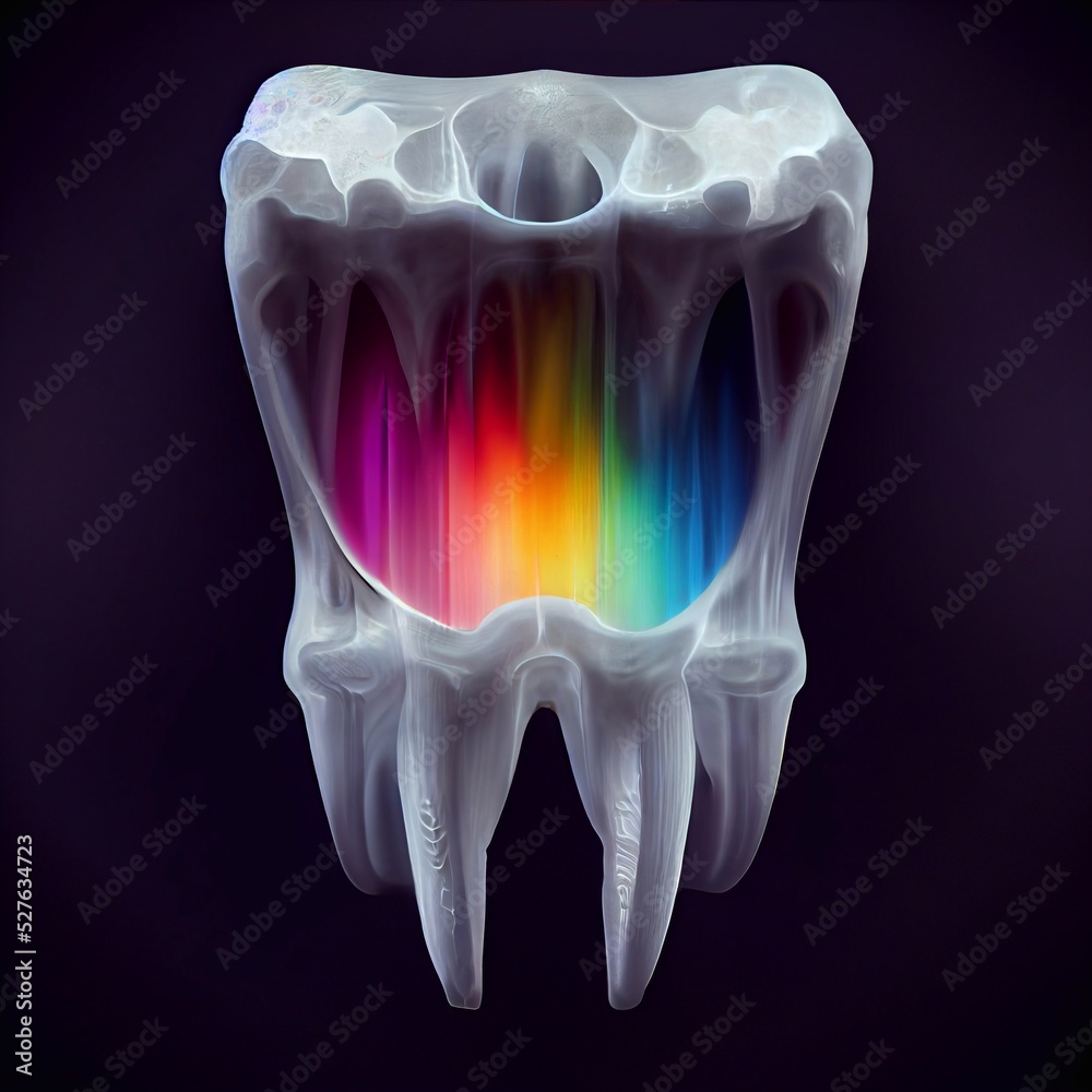 realistic x-ray of a tooth, colorful, isolated on black background ...