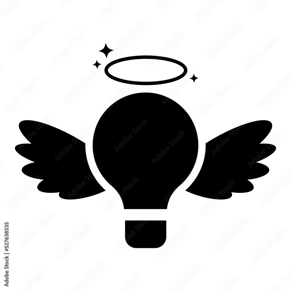 Angel light bulb black silhouette icon isolated on white background ...
