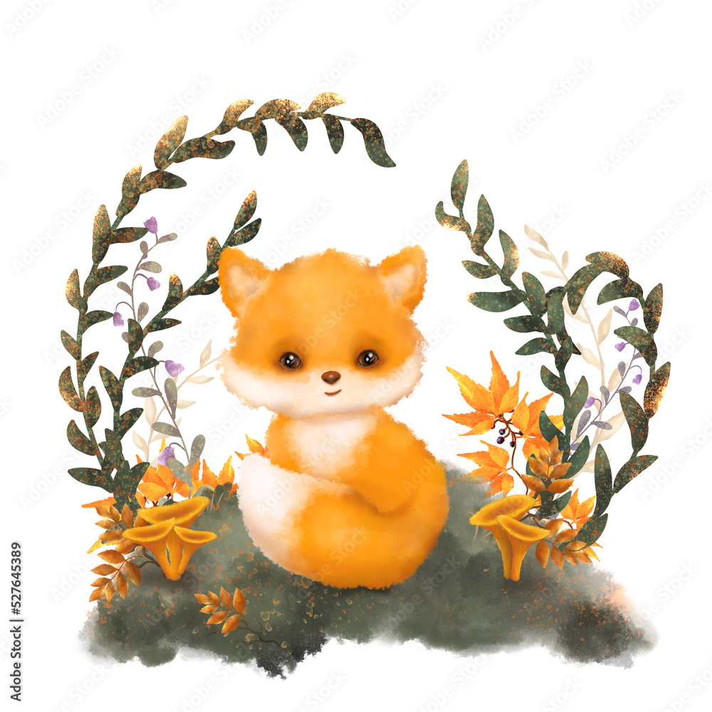 Cute litlle woodland animal, fox in forest illustration, png ...