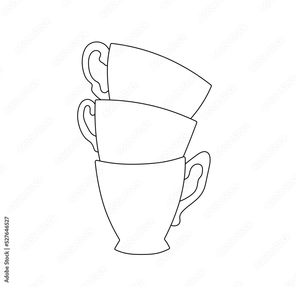 Vector isolated stack of three cups colorless black and white contour ...