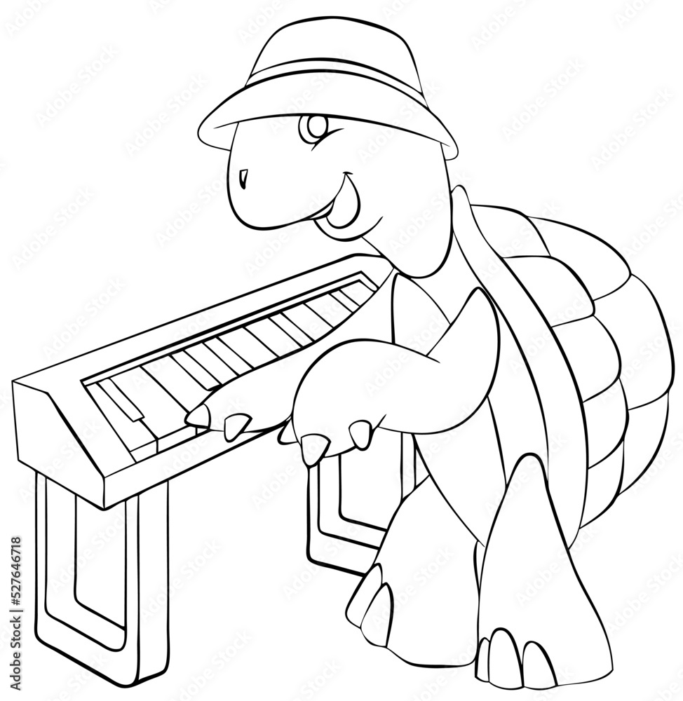 Turtle the musician. Element for coloring page. Cartoon style. Stock ...