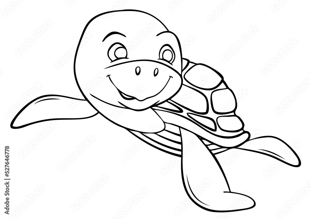 Turtle. Element for coloring page. Cartoon style. Stock Vector | Adobe ...