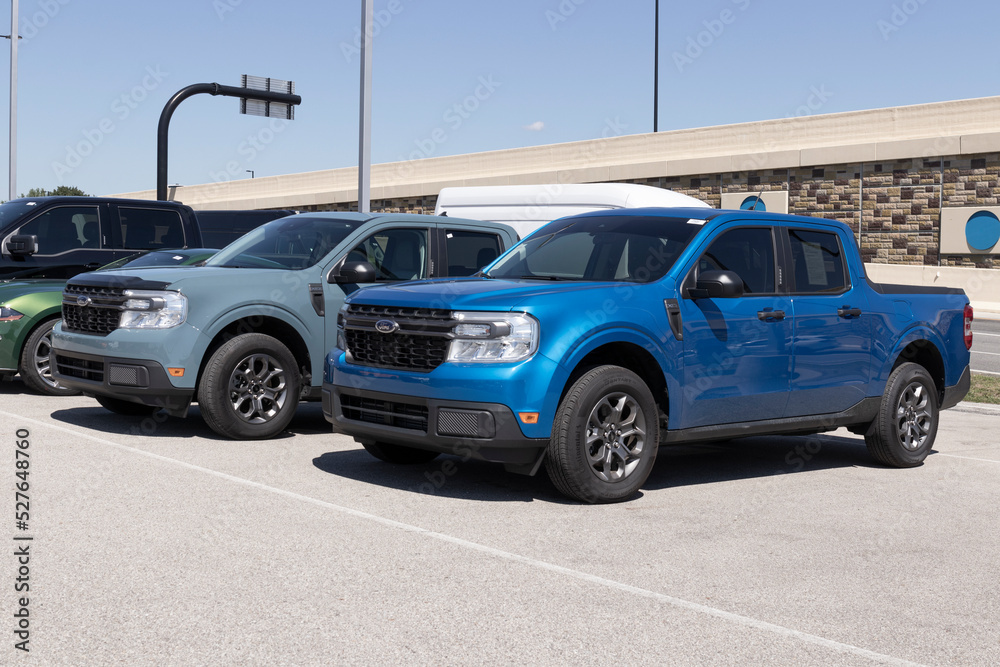 Ford Maverick compact truck display at a dealership. Ford offers the ...