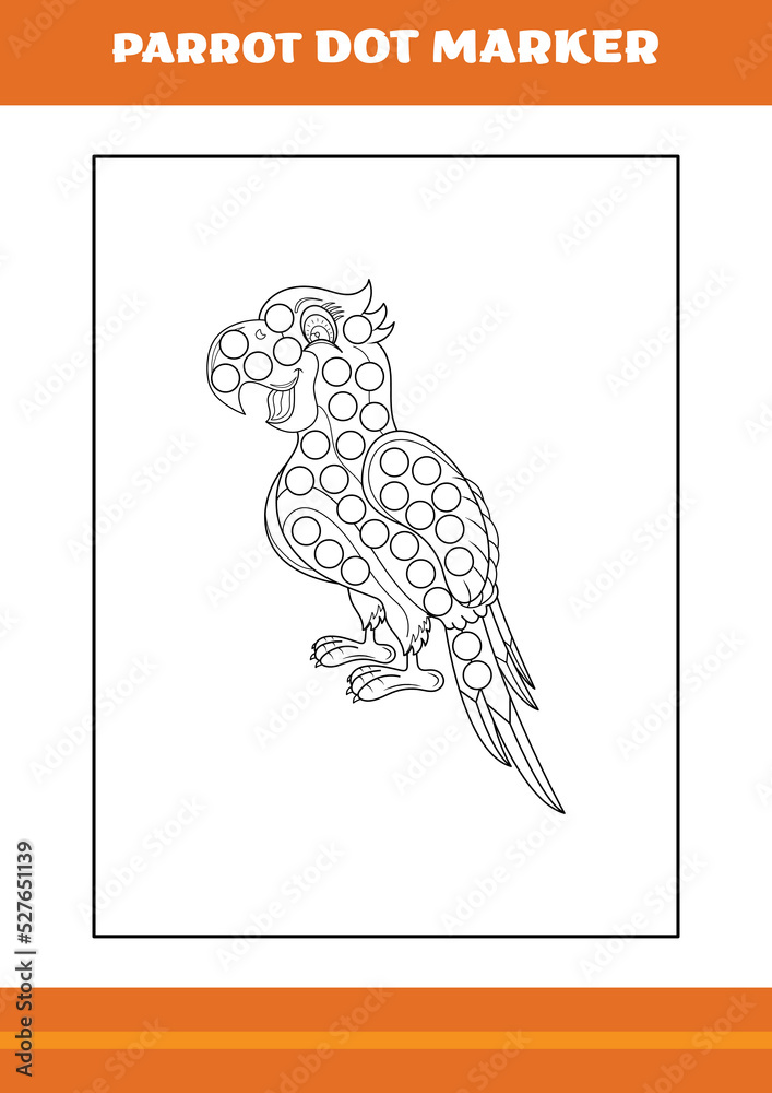parrot dot marker coloring book. Line art design for kids printable ...