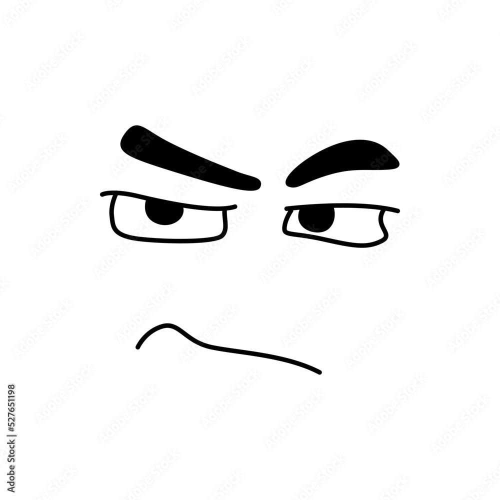Gloomy smile emoticon emoji line art icon. Vector cartoon comic smiley ...