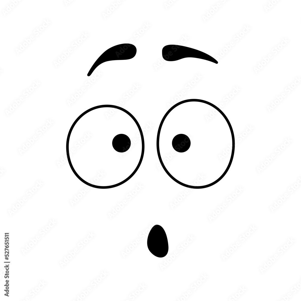 Surprised smile emoticon emoji icon. Vector line art cartoon comic ...