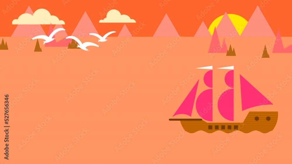 Vidéo Stock Flat animation of seascape with sun, clouds and sea ...