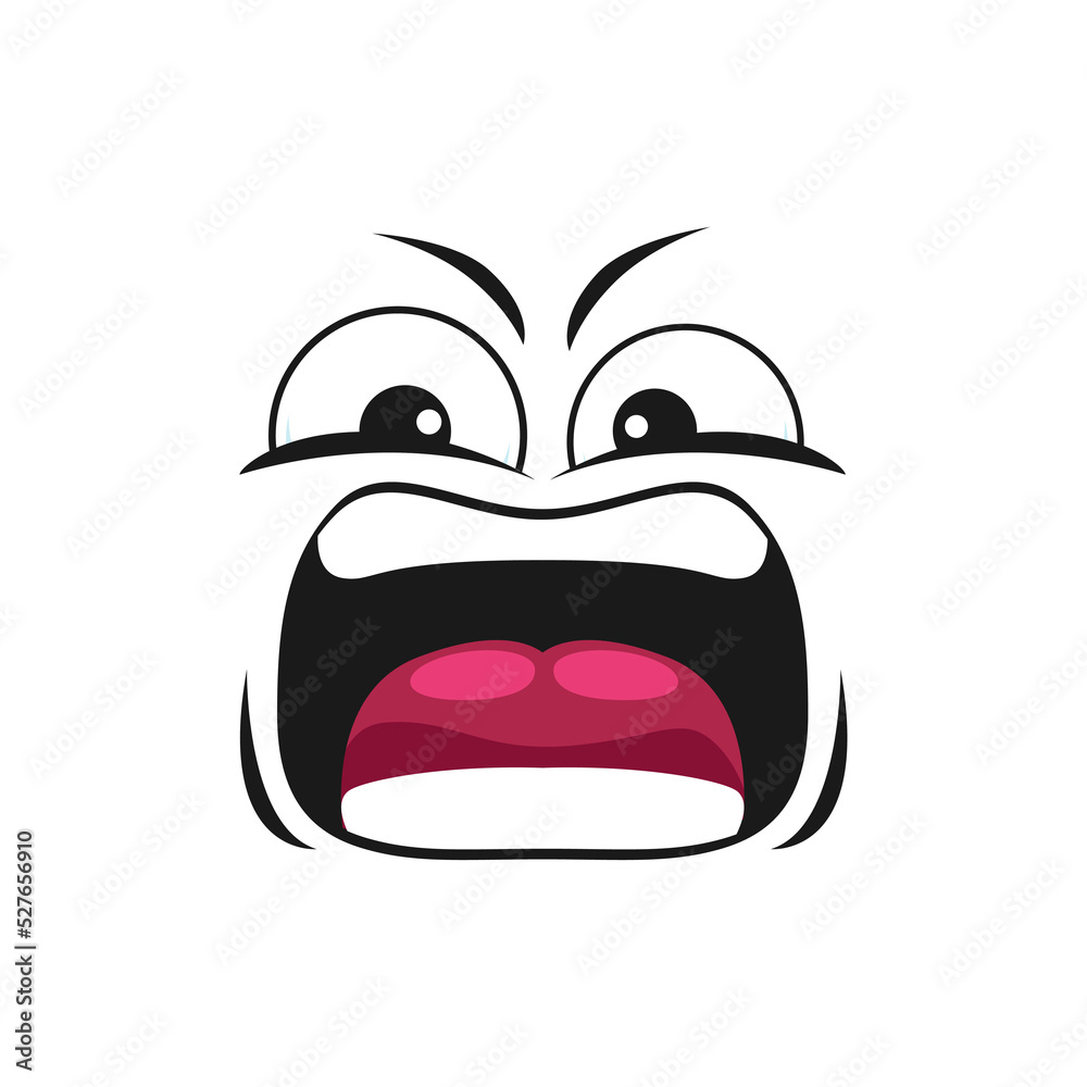 Cartoon angry face vector yelling emoji with mad eyes and yell mouth ...