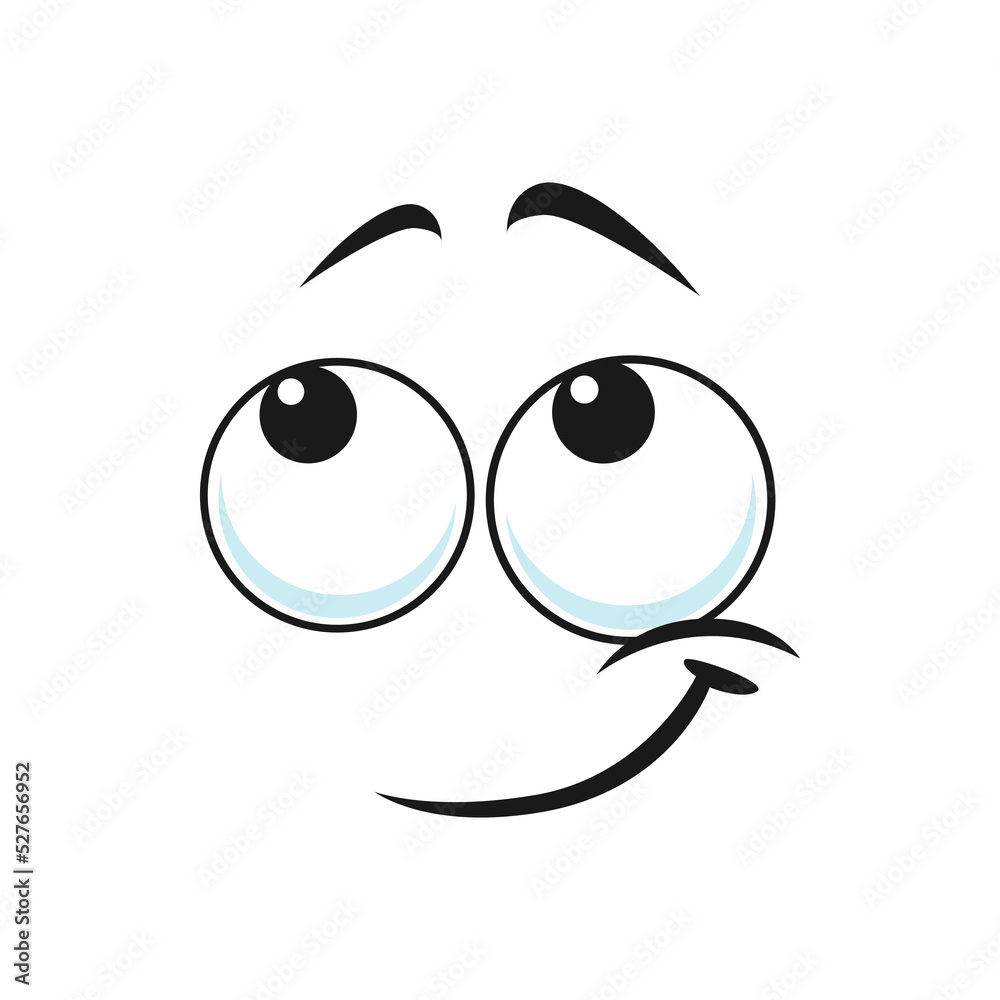 Cartoon face vector funny dreaming smile emoji, dreamy relaxed facial ...