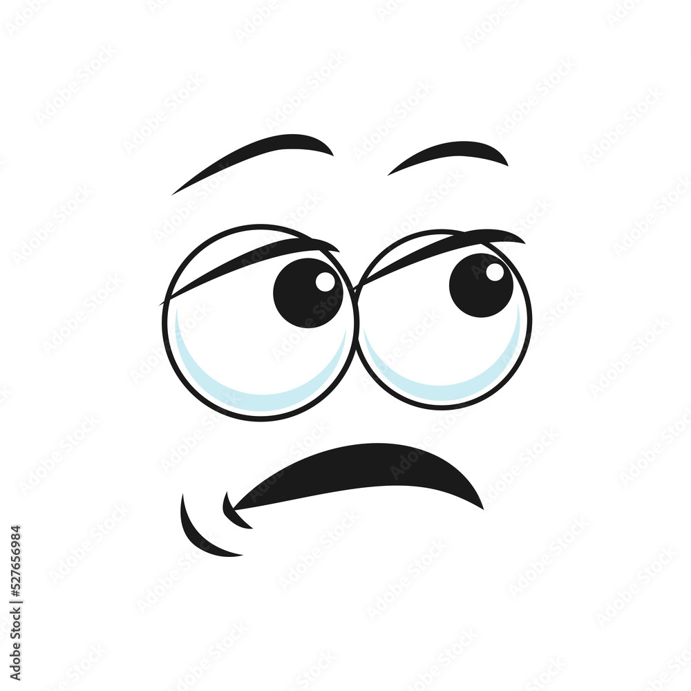Cartoon face vector disgruntled, boring or upset emoji. Disillusioned ...