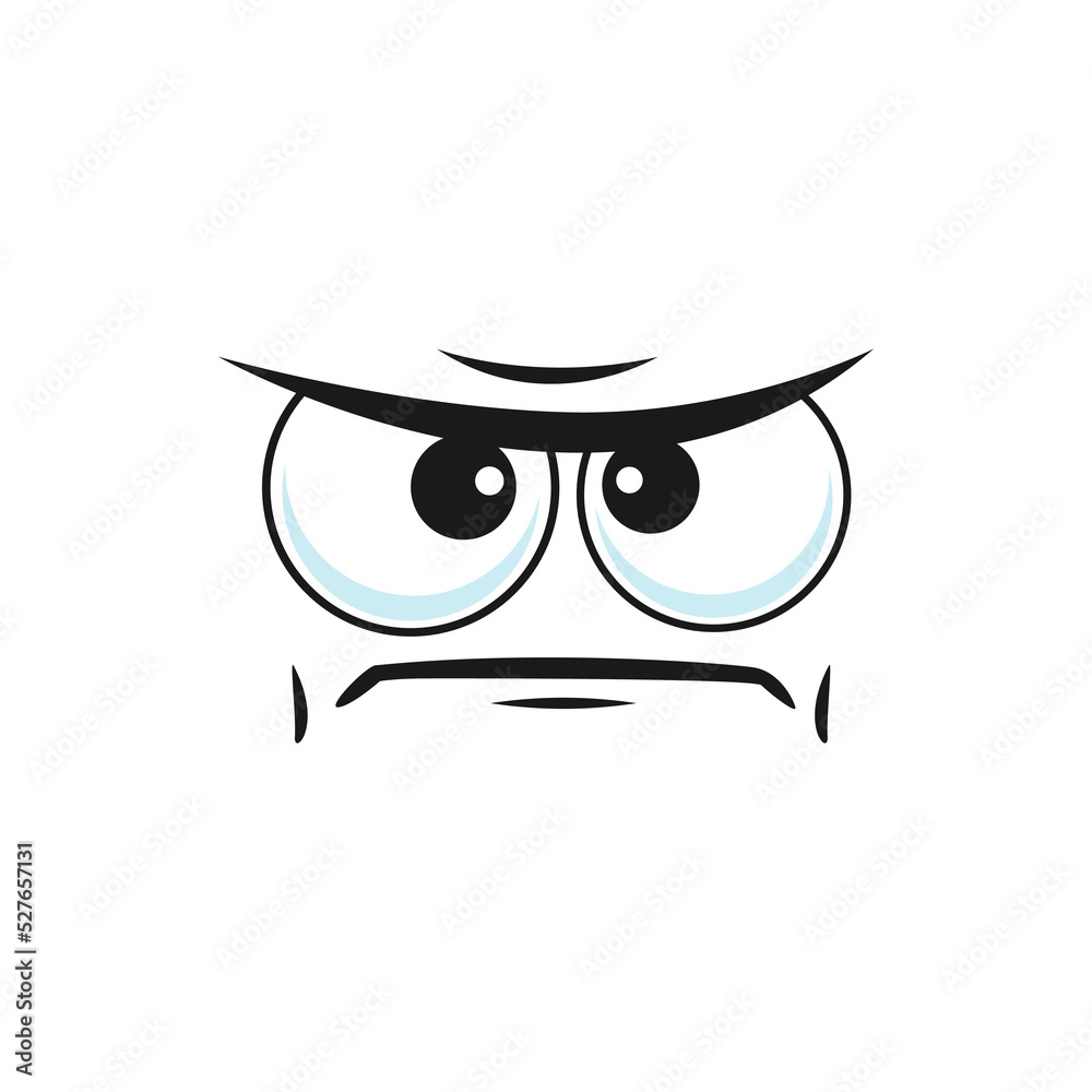 Displeased cartoon face, vector emoji with squinted eyes look sullenly ...