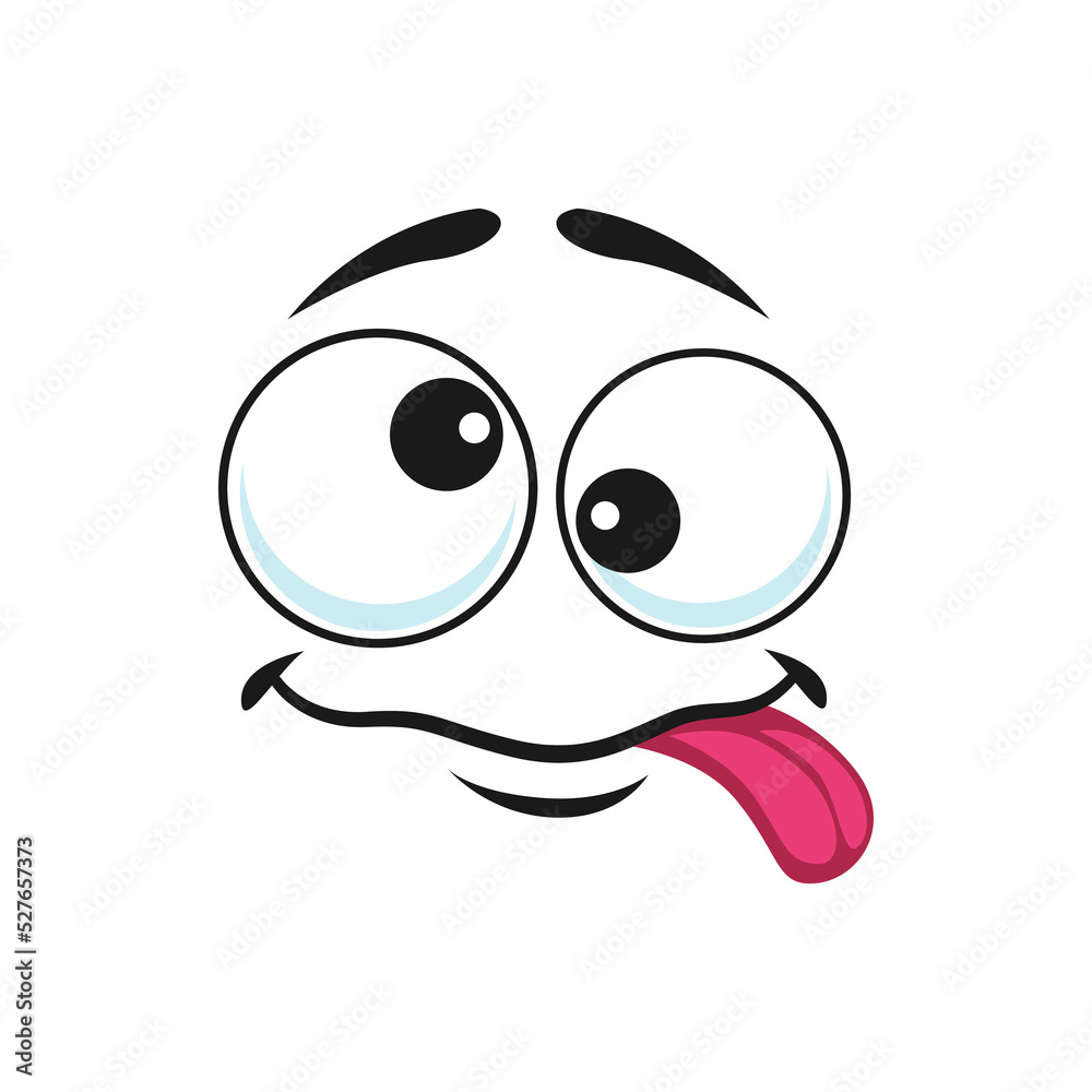 Cartoon exhausted face vector funny emoji with tongue hang down and ...