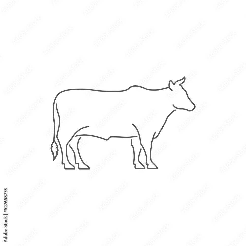 Cow or cattle linear Silhouette icon. Vector linear silhouette of cow ...