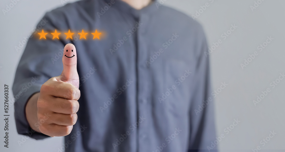 Customer experience satisfaction concept. Customer thumb rise up ...