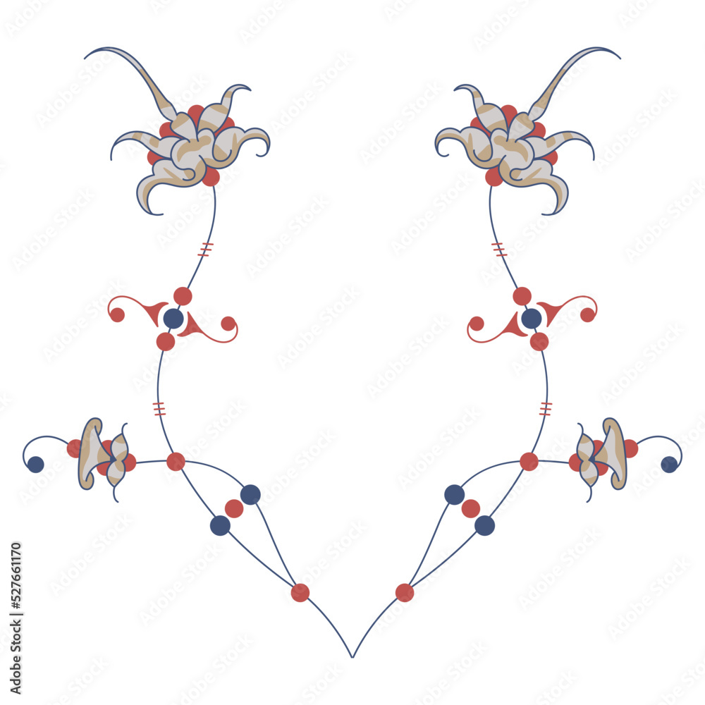 Symmetrical floral design or frame with two blooming flower branches ...