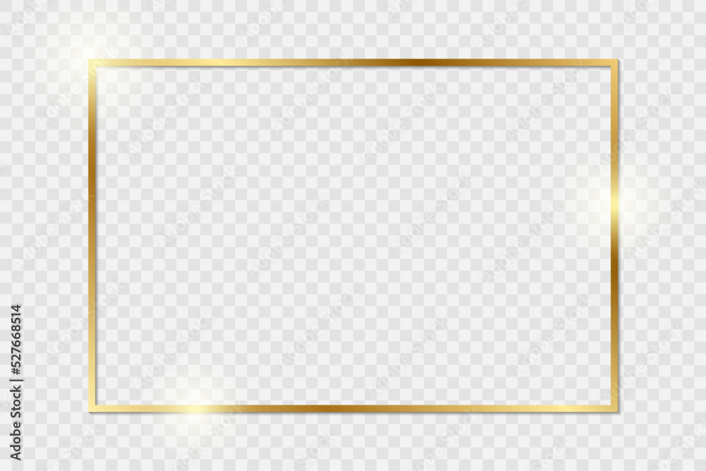 Gold shiny glowing vintage frame with shadows isolated on transparent ...