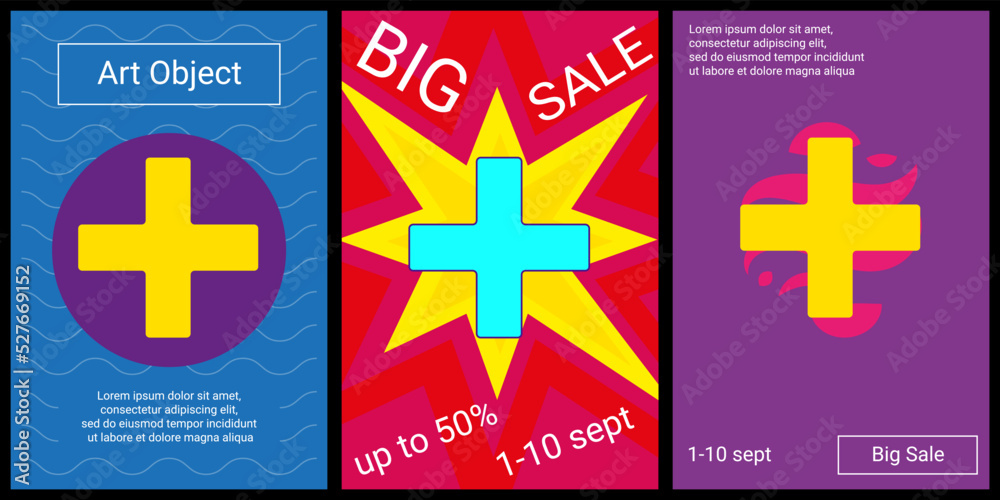 Trendy retro posters for organizing sales and other events. Large plus ...