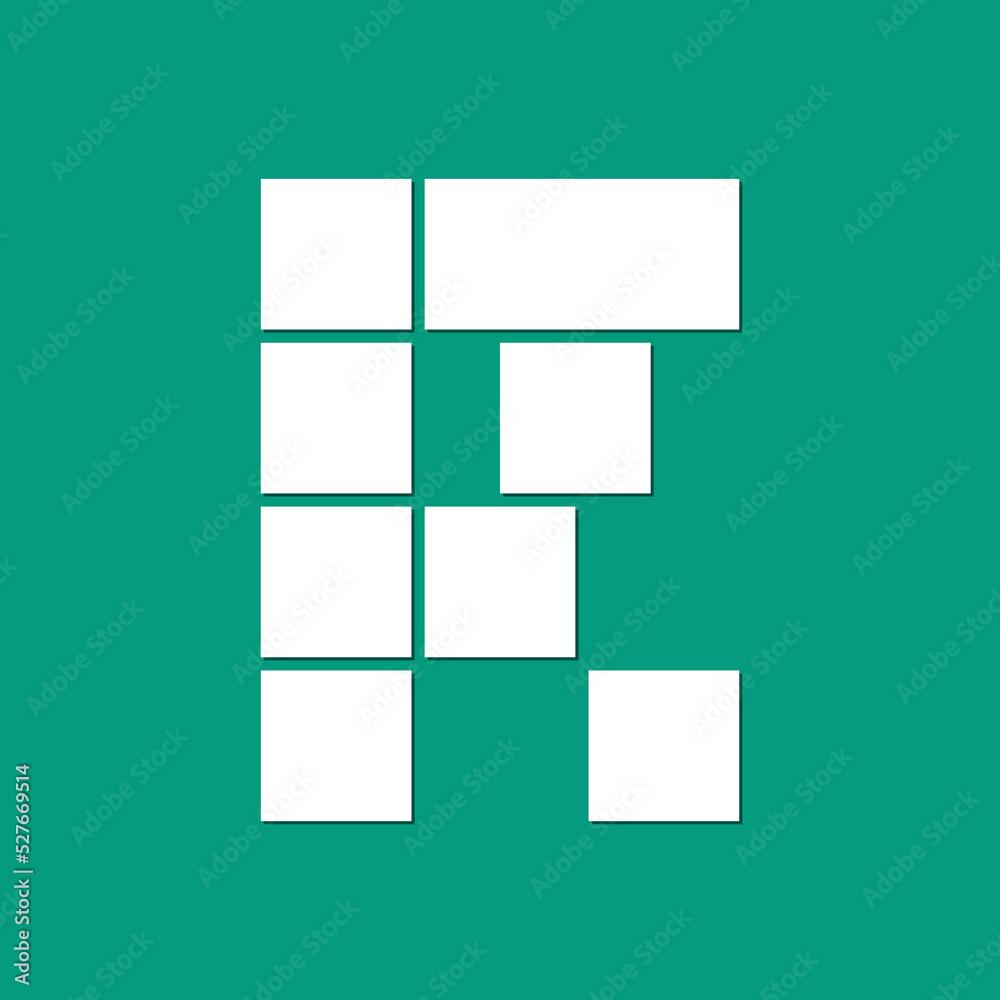 Modern letter R mask area. Photo collage frames template with alphabet ...