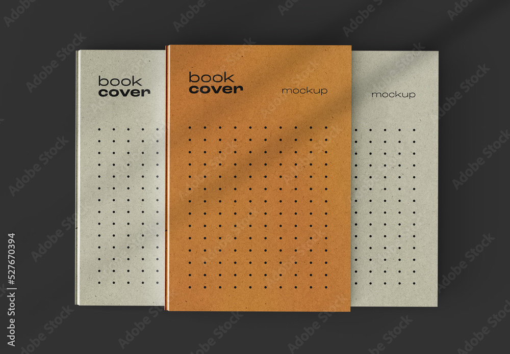 Flat Laid Book Cover Mockup Featuring Three Hardcover Books on Dark ...
