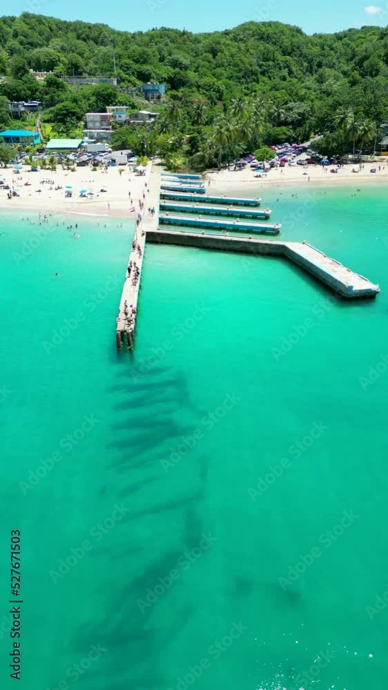 An aerial view of Crash Boat Beach, Aguadilla, Puerto Rico. A very ...