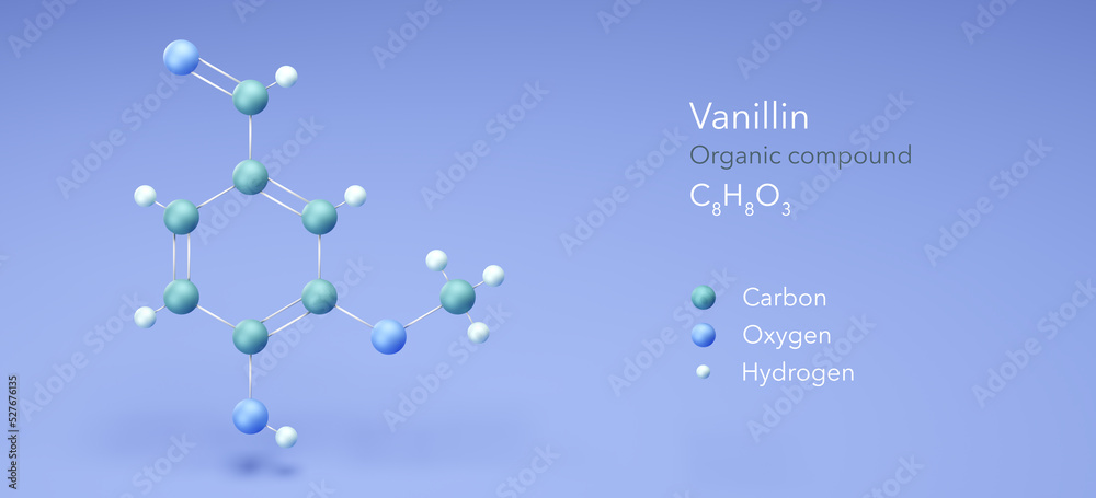 vanillin, organic compound, molecular structures, 3d model, Structural ...