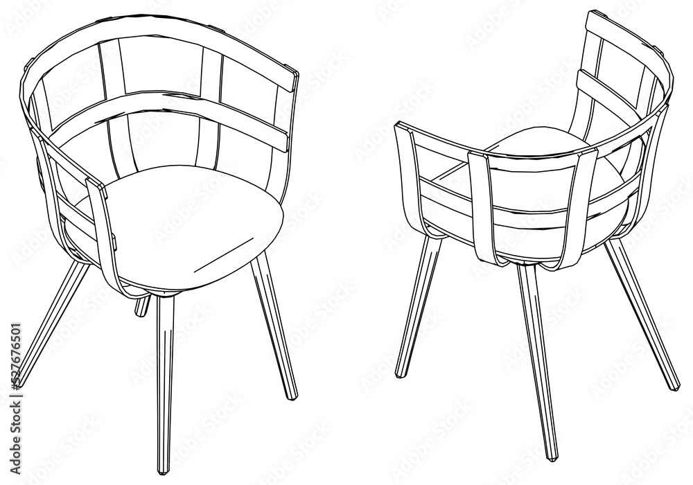 Isometric outline chairs set. Simple Outline Drawing, Isolated Vector ...