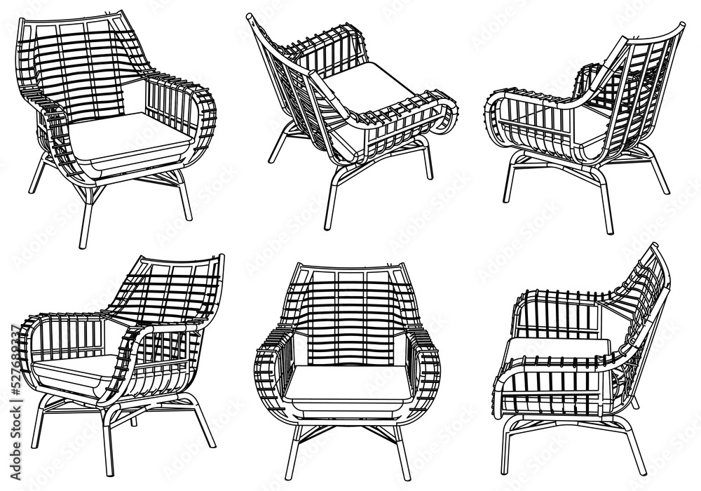 Chair line vector illustration, Set of different views of modern chair ...