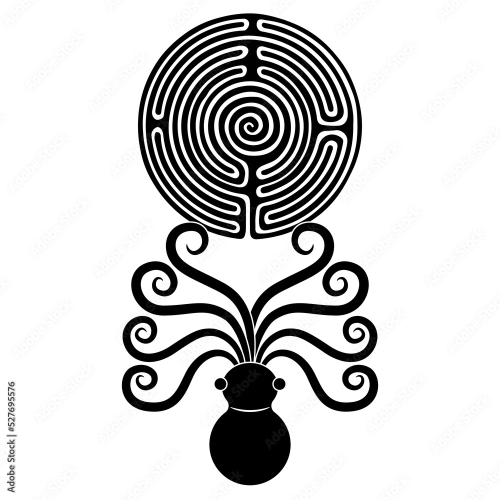 Ancient Greek octopus holding a round spiral maze or labyrinth symbol ...