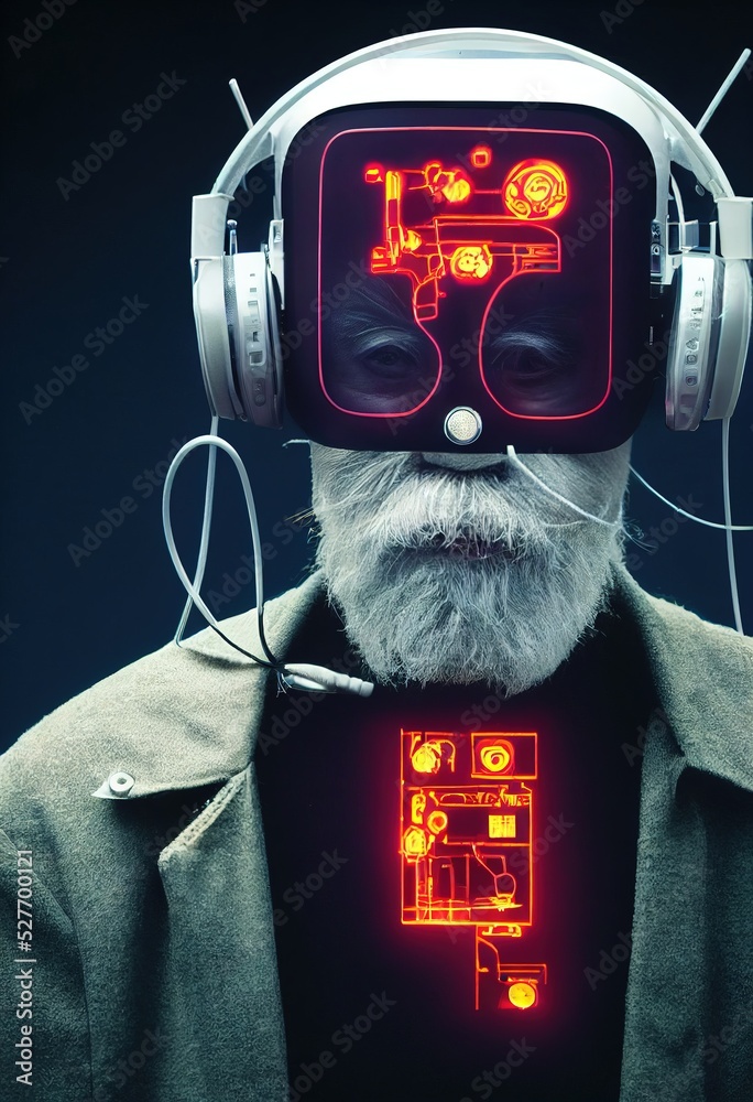 Realistic portrait of a grandfather in a futuristic cyberpunk style ...