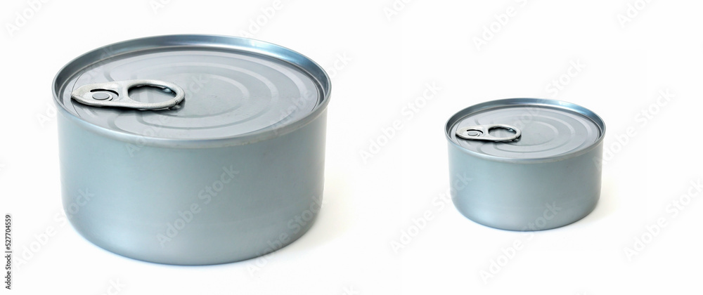 Larger and smaller size of food canned comparison size isolated on ...