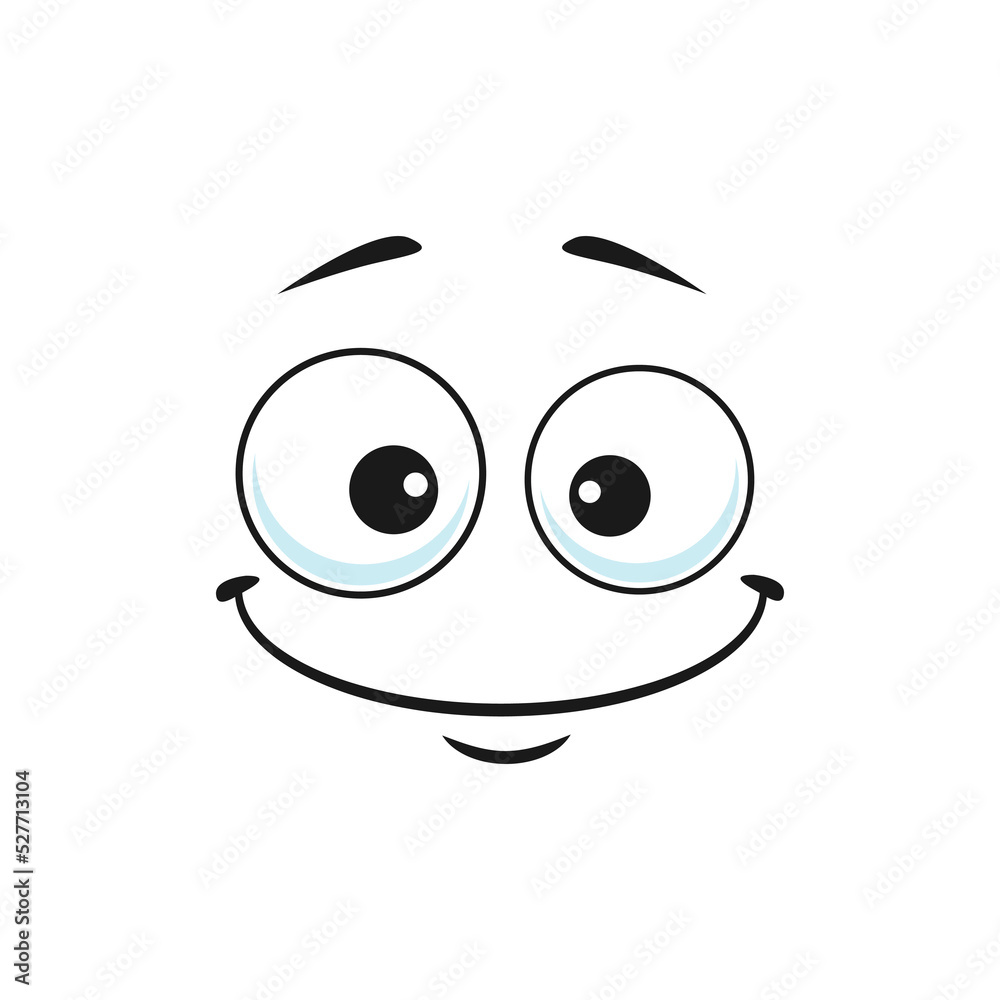 Cartoon smiling face vector funny emoji with friendly scenery smile and ...