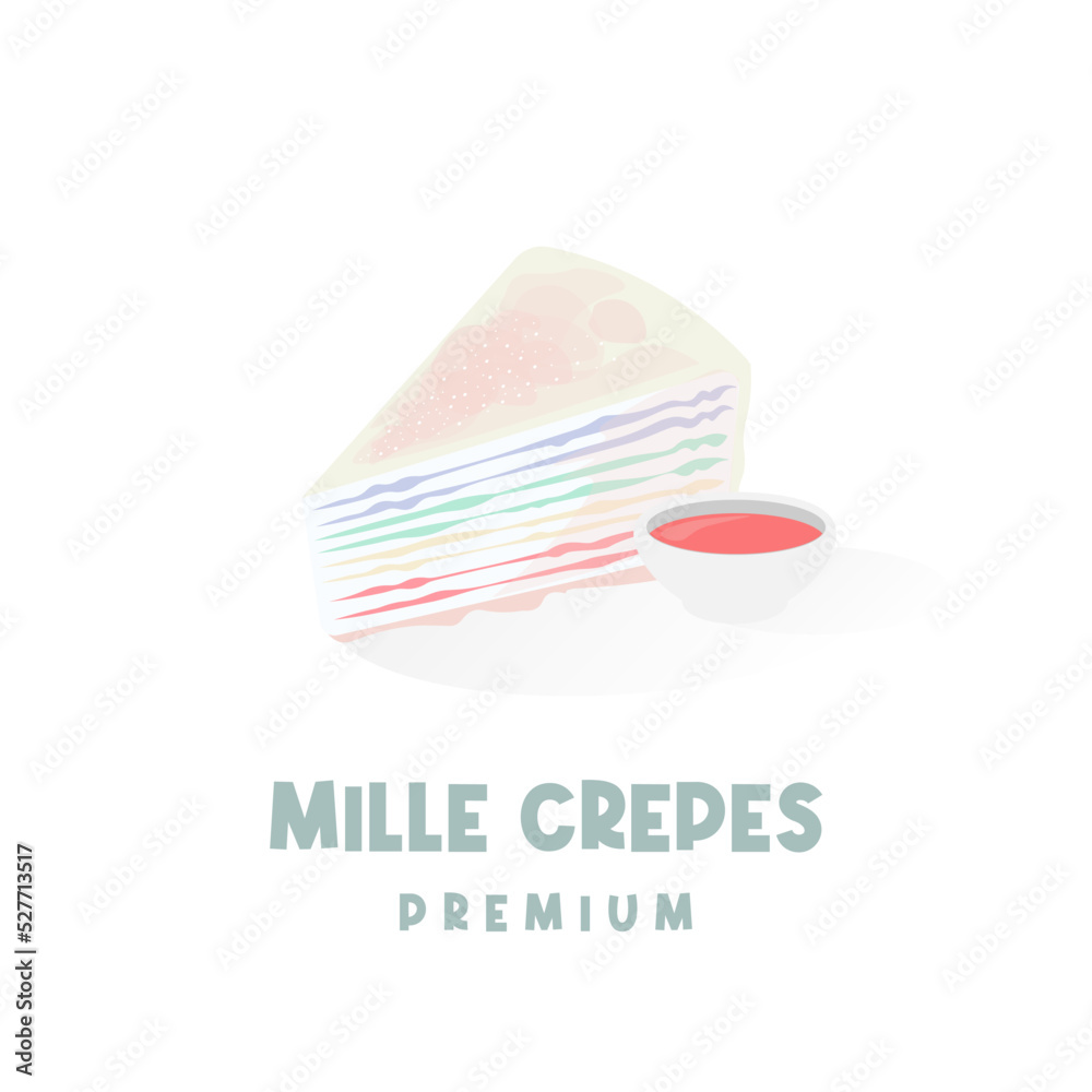 Rainbow mille crepes vector illustration logo in pretty pastel colors ...