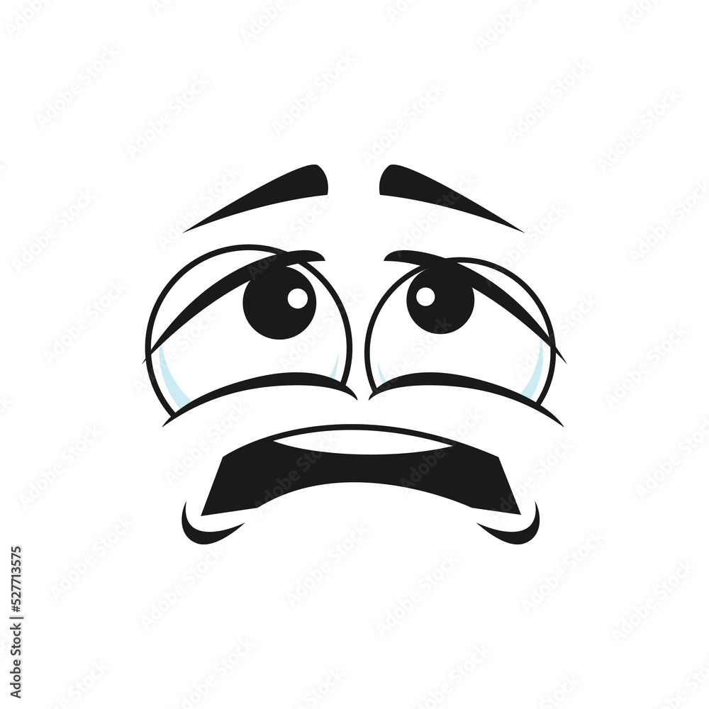 Cartoon upset face emoji, vector character boring or suffering feelings ...