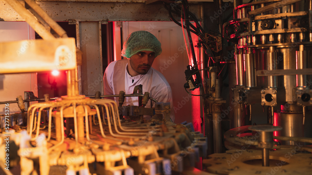 Engineer staff inspects industrial plants, liquid production lines ...