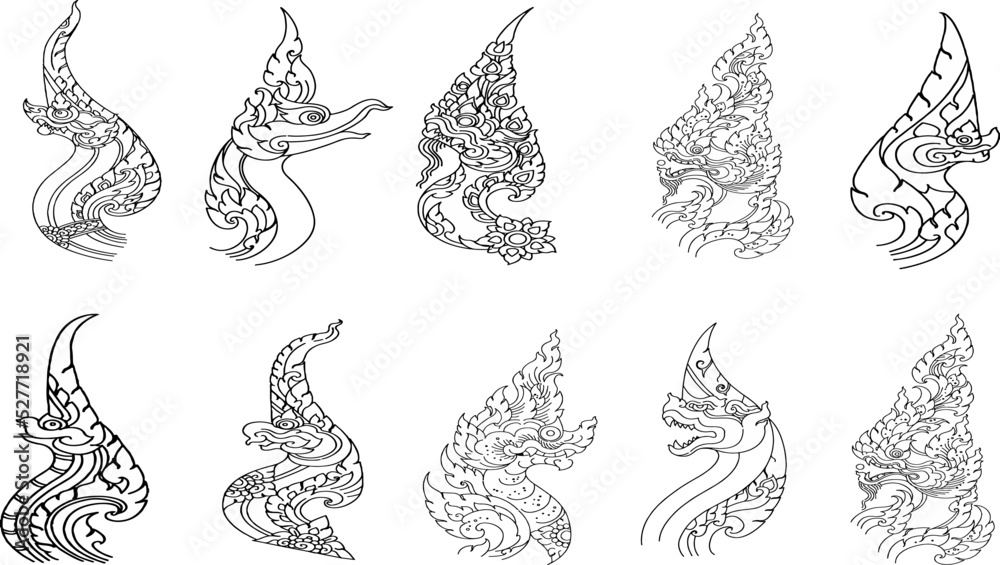 Line art, Thai dragon pattern, Thai pattern, serpent, serpent, serpent ...