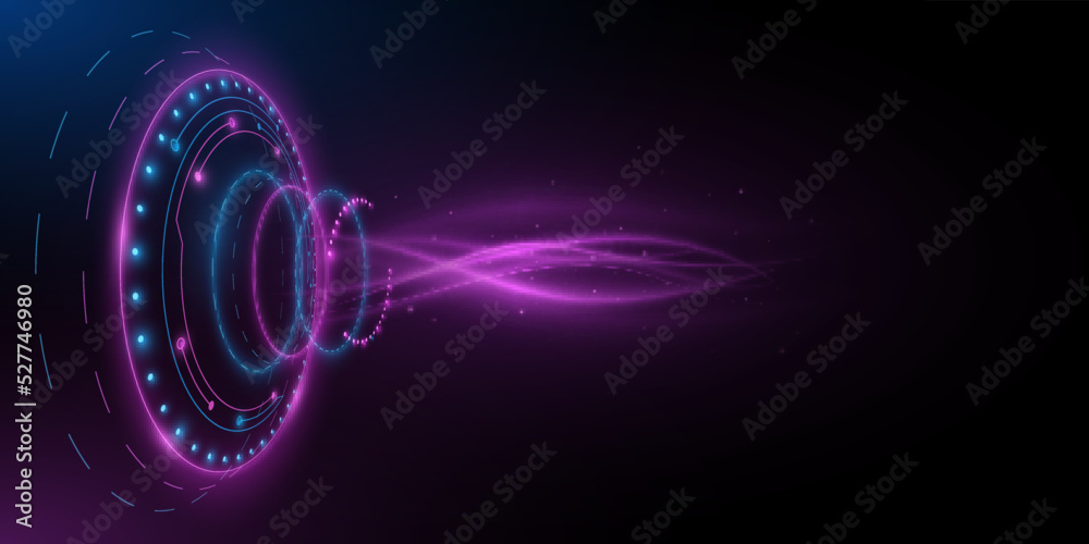 Digital glowing HUD elements with blue and purple light effect of ...
