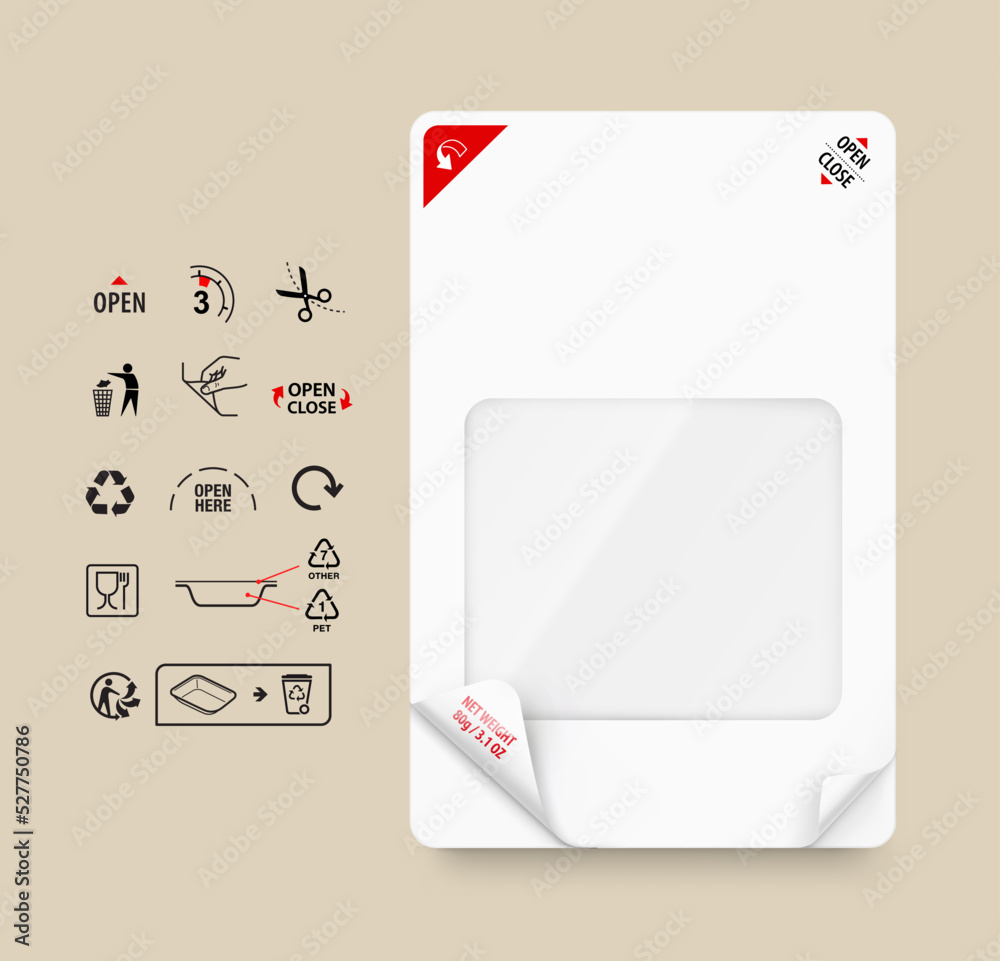 Realistic tray container mockup with icons set. Vector illustration ...