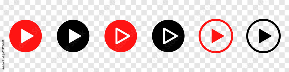 Play button icons. Set of symbol on a transparent background. Video ...
