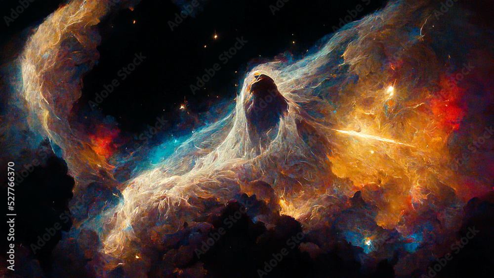 Nebula and super nova, silhouette of death and hell as seen through a ...