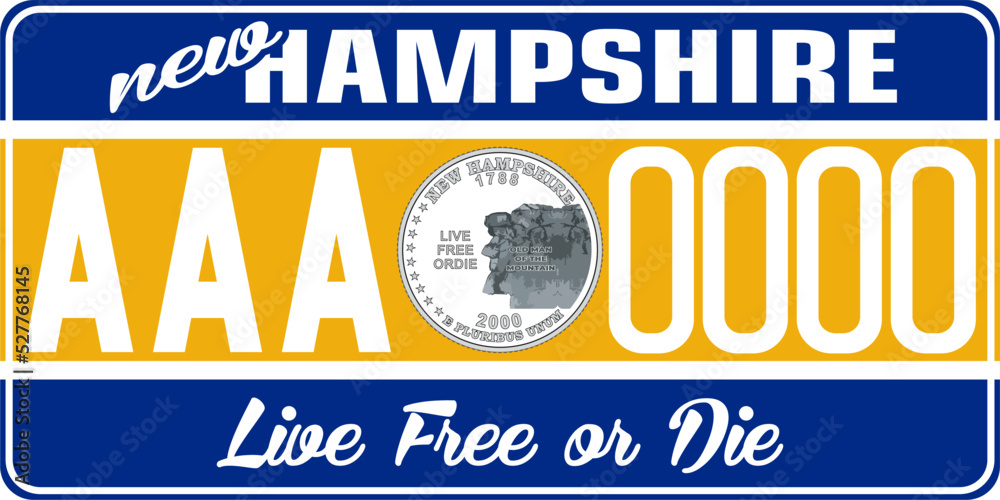 Vehicle license plates marking in New Hampshire in United States of ...