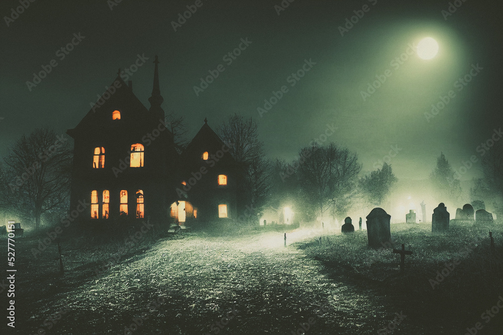 3D illustration of a Halloween concept background of realistic horror ...