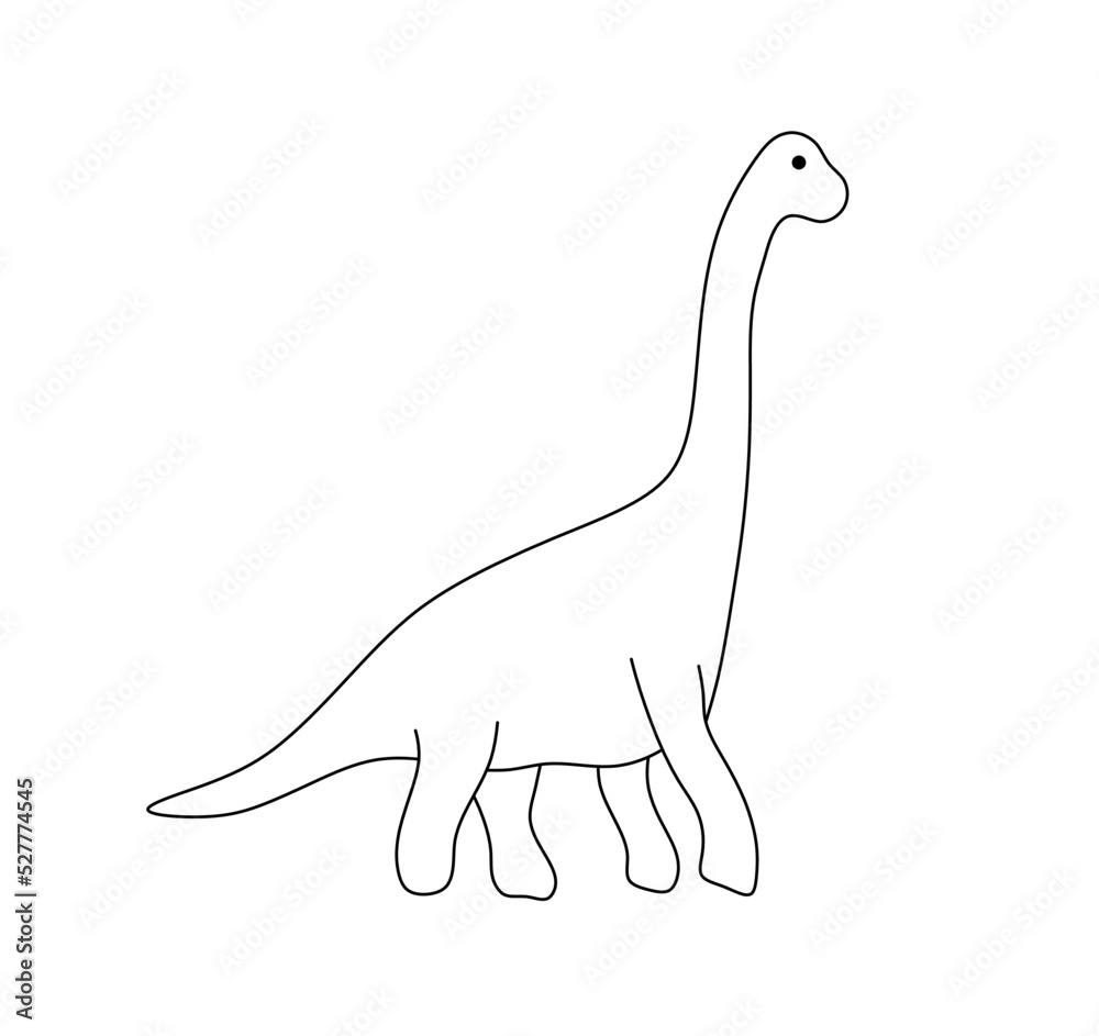Vector isolated one walking dino with long neck colorless black and ...